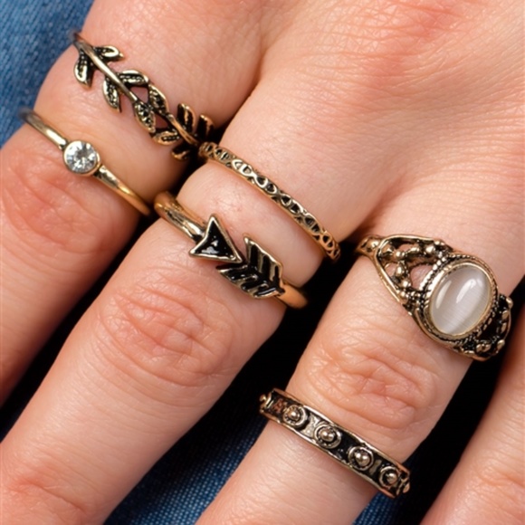 Jewelry | Bronze Gold Textured Metallic Ring Set | Poshmark